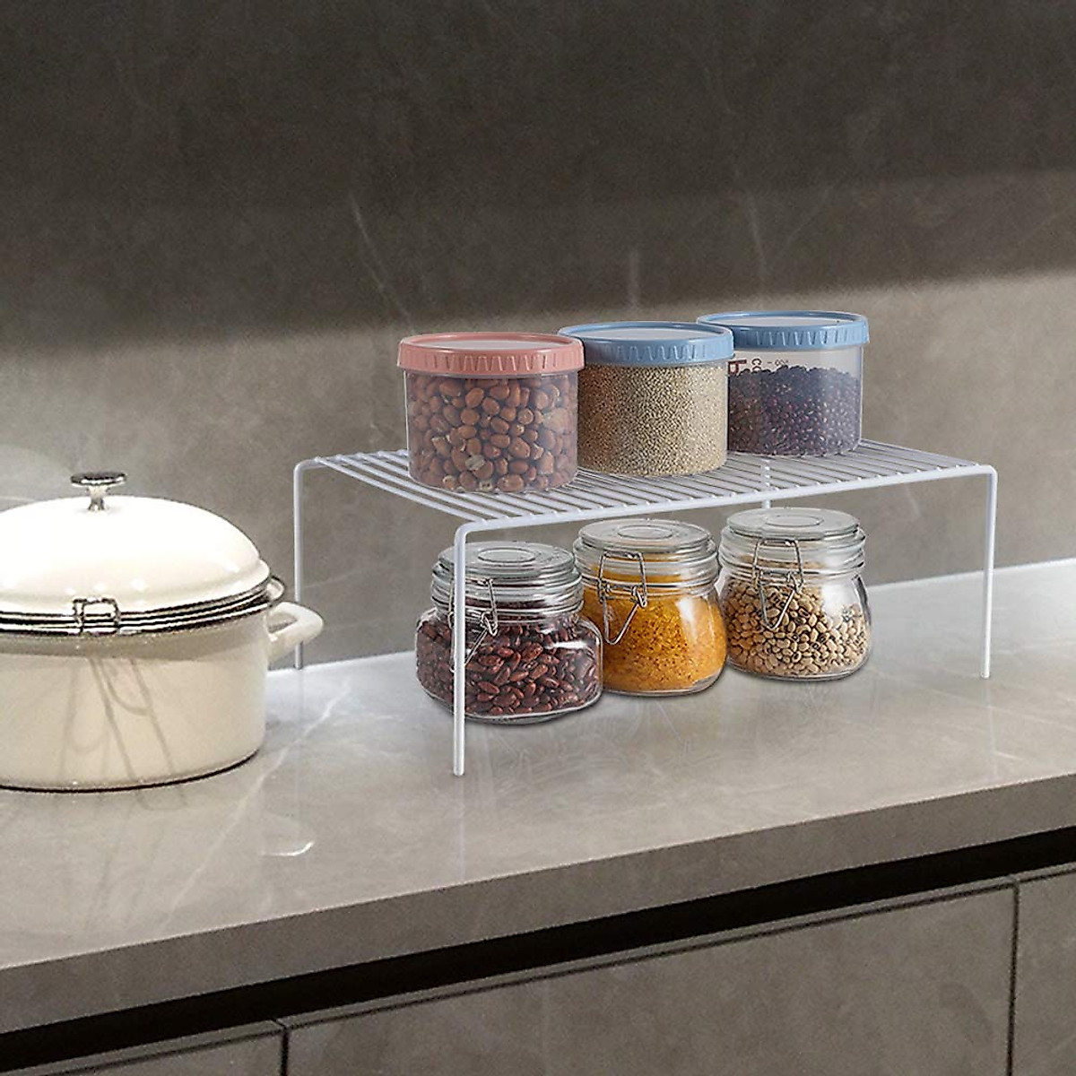 Redrubbit Medium (13 x 9. 4 Inch) Cabinet Storage Shelf Rack, Rustproof Kitchen Counter and Cabinet Shelf, Storage Rack Organizer for Kitchen, Fridge, Cabinet, Bathroom, Set of 2