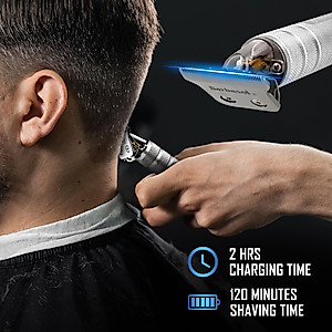 Barbasol Stainless-Steel Rechargeable Zero-Gapped T-Blade Trimmer, Hanging Blade, 3 Guide Combs
