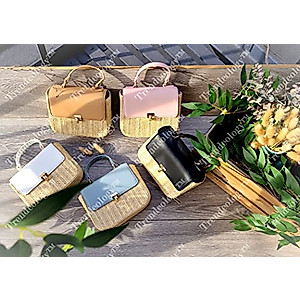 Womens Top-Handle Straw Rattan Structured Small Medium Flap Satchel Purse Crossbody Bag (Minimal Top-Handle - zBlack)