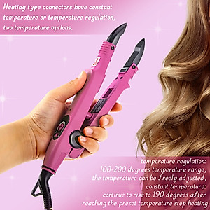 Fusion Heat Connector Wand with U Tip, 2 Bags of Keratin Glue Beads - Professional Hair Extensions Tool for C Head (Pink)