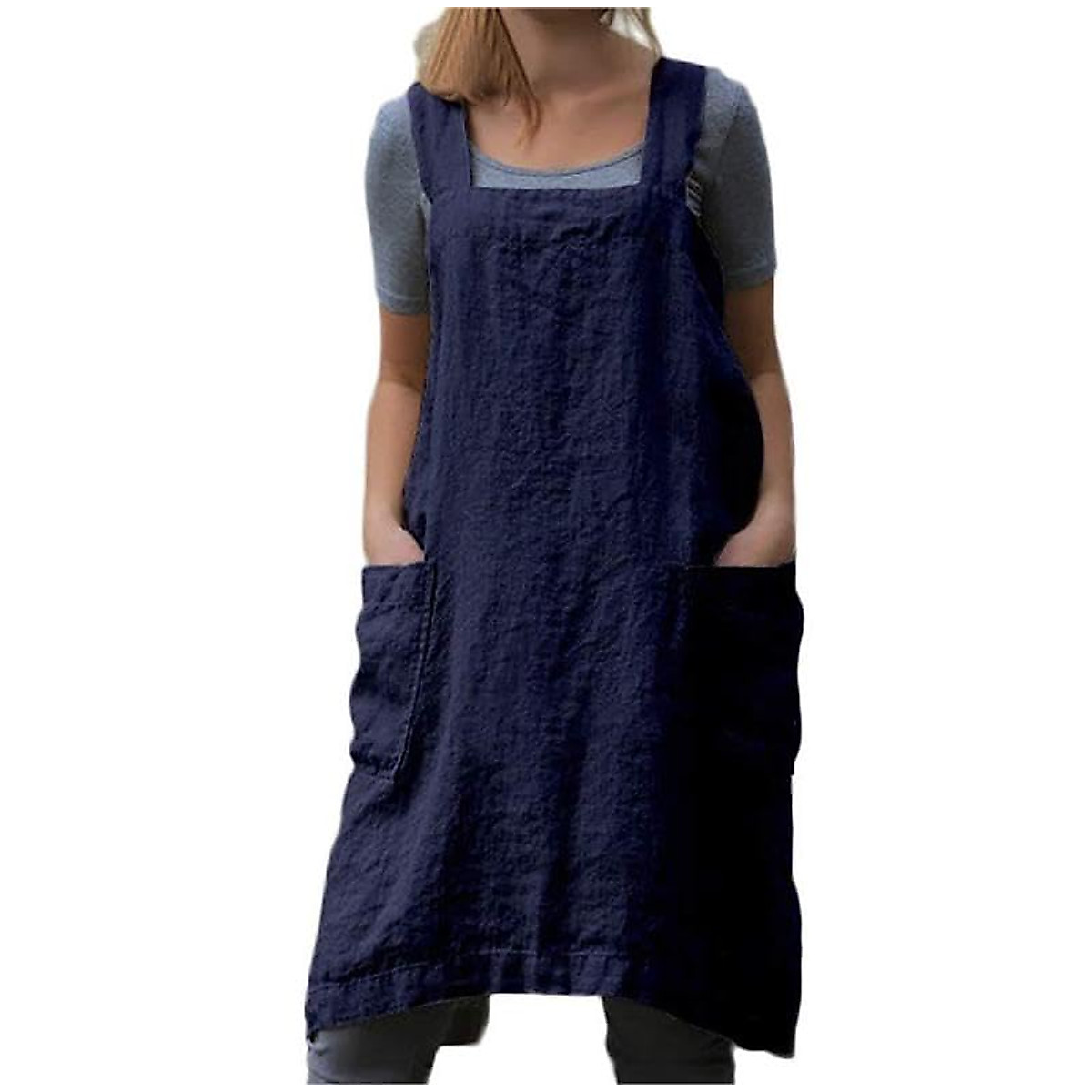 TBA Cotton Linen Apron Cross Back Apron for Women with Big Pockets Square Pinafore Dress for Baking Cooking BBQ & Grill