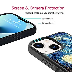 Black Cute Cat iPhone 13 Mini Case - 5.4 Inch Van Gogh Cute Cat iPhone Case, Non-Slip Pattern Design and Shock Absorption, Soft Silica Gel Frame Support Black Phone Case for Teen Girls and Sisters