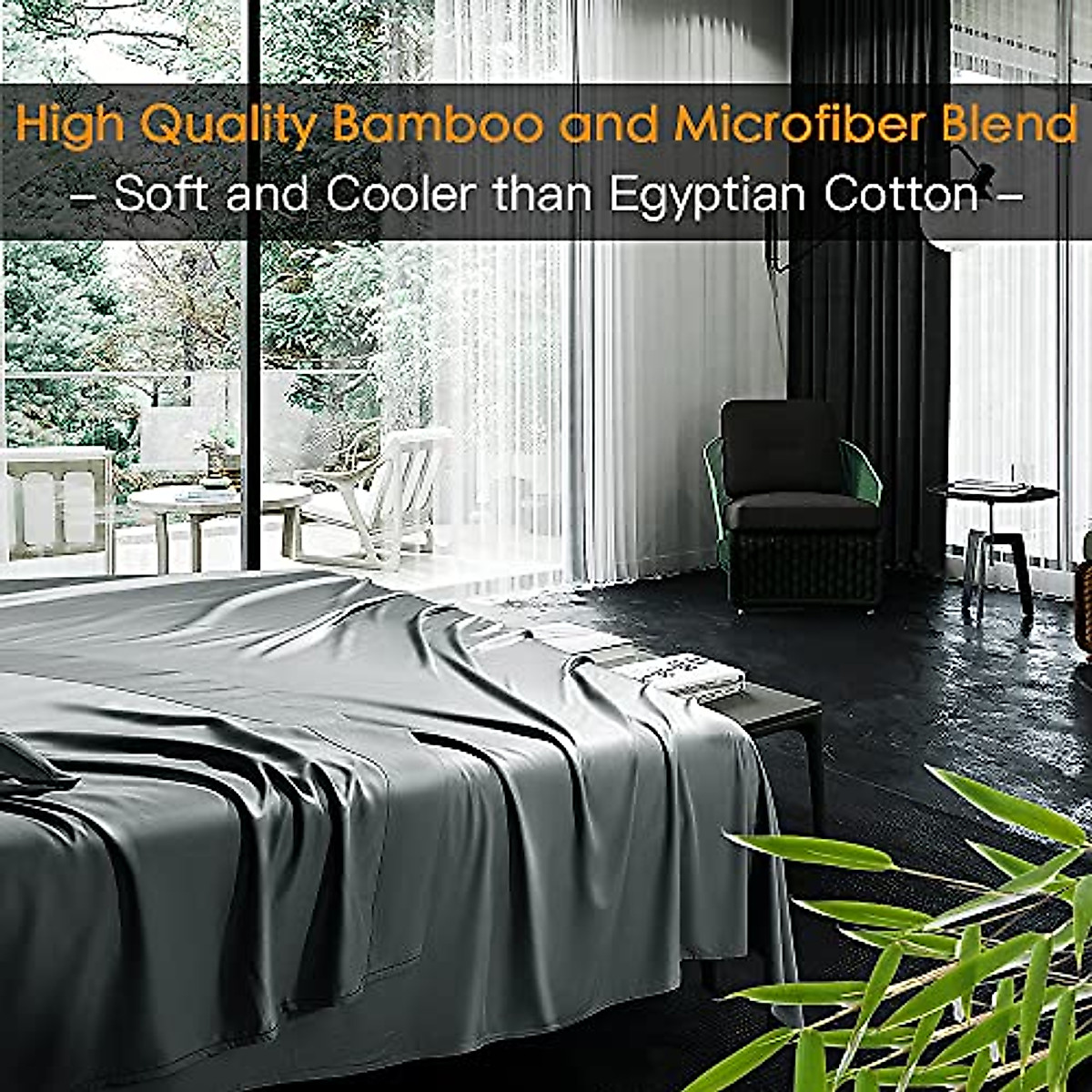 Shilucheng Bamboo_ 6-Piece King Size Bed Sheets Set 1800 Thread Count 16 Inch Deep Pockets Cool Eco Friendly Soft and Comforterble(King,Dark Grey)