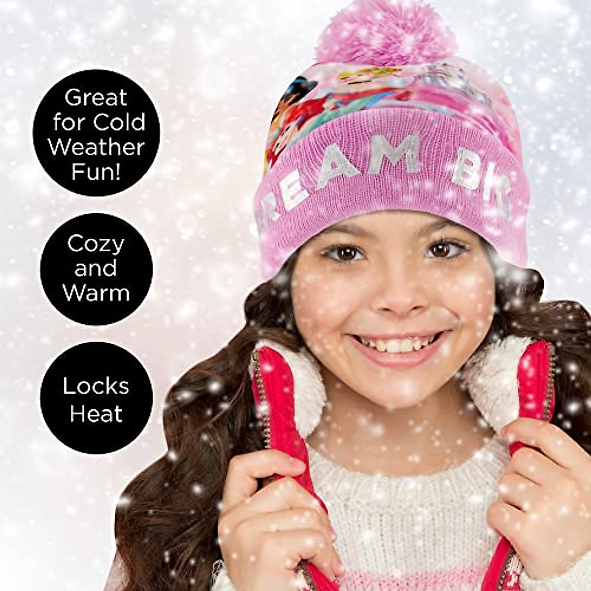 Disney Girls Princess Hat And Kids Gloves Set For Ages 4-7, Pink