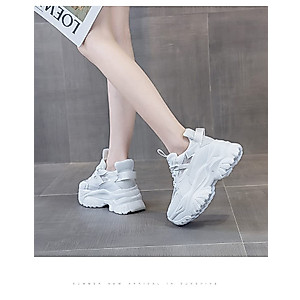 AINIJIA&HOLO Women's Platform White Sneaker,Chunky White Sneakers,Fashion Casual Walking Shoes with Socks (A,8.5,8.5)