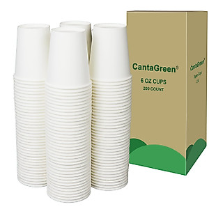 CantaGreen 200 Count 6 OZ Heavy-duty Paper Cups, Coffee Cups, Disposable Hot and Cold Cup