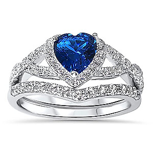 LaRaso & Co His Hers Sterling Blue Sapphire CZ Bridal Wedding Band Engagement Ring Set Him Her Thin Blue Line