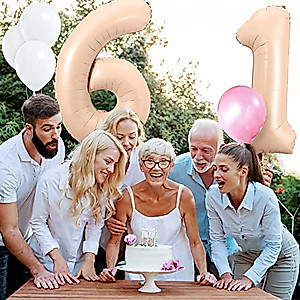 MJartoria Bundle 40 Inch Caramel 61 Number Balloons 61st Birthday Foil Balloon Large Digital Balloon for Birthday Party Wedding Anniversary Baby Shower Decorations