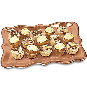 10 Rose Gold Rectangle Trays for Elegant Dessert Table Serving Parties 9" x 13" Heavy Duty Disposable Paper Cardboard for Platters, Cupcake Display, Birthday Party, Dessert, Weddings & More Food Safe