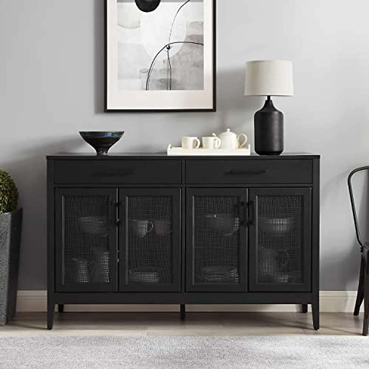 Crosley Furniture Milo Modern Sideboard Buffet Cabinet with Storage Cabinets and Drawers, Kitchen, Dining, Black