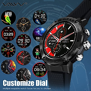 VALYV Fashionable Smart Watch for Men, Fitness Tracker Watch with Bluetooth Calling Heart Rate Monitor Military Tactical Sports Watch Activity Trackers for Huawei Samsung Android iOS Phone (Black)