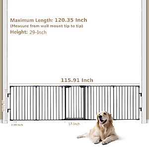 Bonnlo 119 Inch Extendable Dog Gate for Wide Doorways, Fireplace Gate Hearth Gate Indoor Extra Wide Gate, Wall Mounted Black