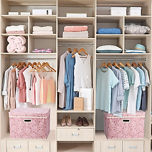 Thyle 6 Pcs Large Collapsible Storage Bins with Lids 17.7 x 11.8 x 11.8 In Fabric Storage Containers Baskets Cube Pink Foldable Decorative Organizer Box for Home Bedroom Closet Clothes Office