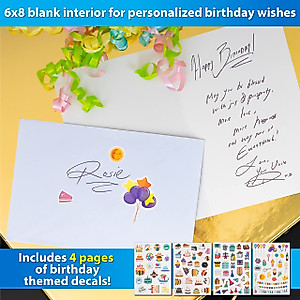 120 Pack Assorted Gold Foil Happy Birthday Cards with Envelopes, Organizer Box, Stickers, and Seals - 4x6 Inches, 8 Unique Designs, Ideal for Kids, Men, Women, and Elderly