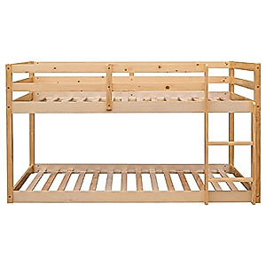 HomSof Twin Over Twin Floor Bunk Bed,Natural