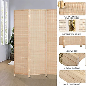 Room Divider Privacy Screen 16" Room Dividers and Folding Privacy Screens 6 Panel Room Divider Wall 5.6FT Tall Bamboo Room Divider Partitions/Separator