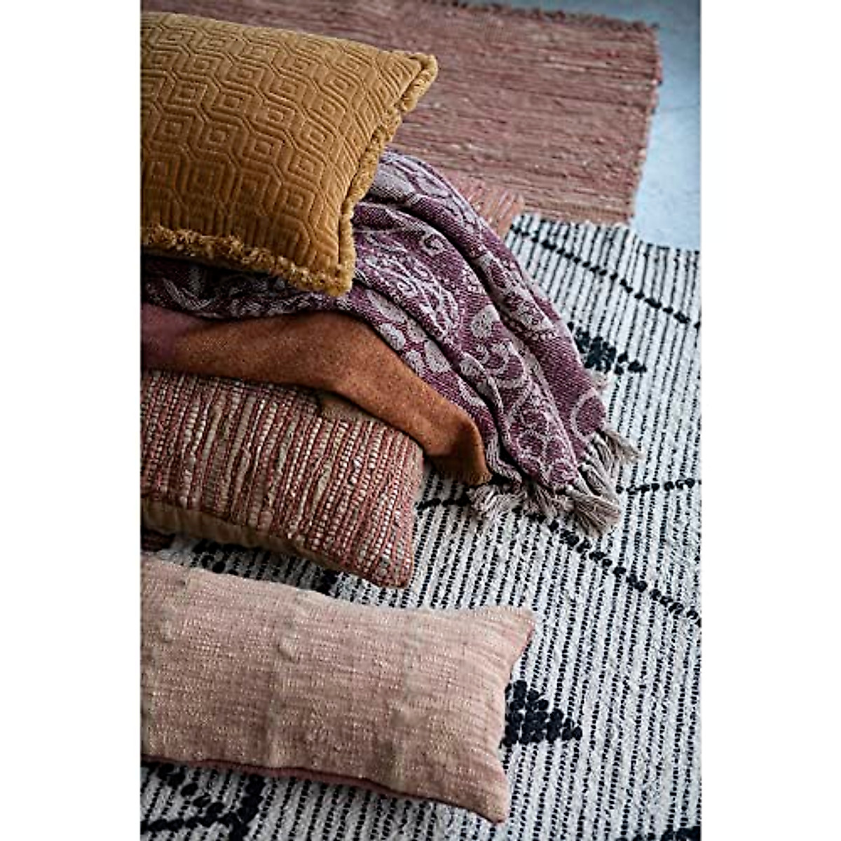 Bloomingville Recycled Cotton Paisley Pattern and Tassels, Multicolor Blanket Throw, Purple