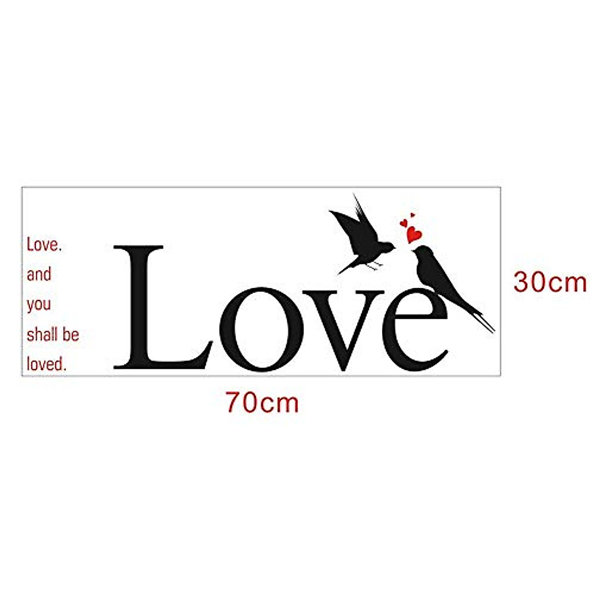 BIBITIME Love and You Shall be Loved Quotes Stickers Couple Birds Kissing Red Hearts Wall Decal Vinyl Sticker for Living Room Couple Bedroom Girlfriend Room Decor