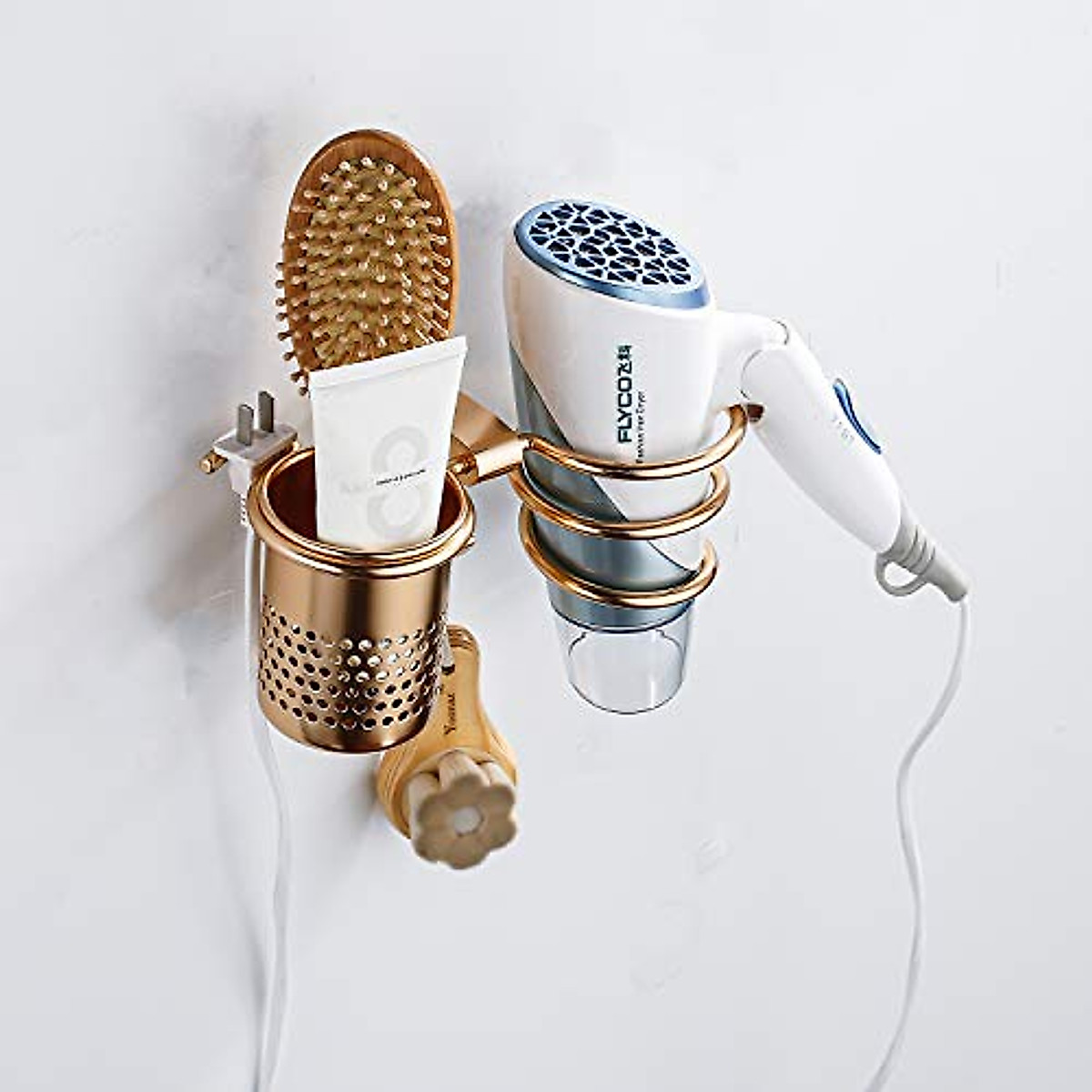 Gold Color Blow Dryer Holder Hair Tools Organizer Comb Storage Caddy,Adhesive or Drilling