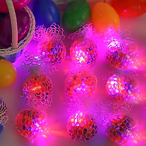 12 Pack Easter Eggs Filled with LED Stress Balls Fidget Toys, Easter Eggs Fillers Light Up Squishies Squeeze Ball Sensory Toys Easter Hunts Party Favors Easter Basket Stuffers for Kids Boys Girls