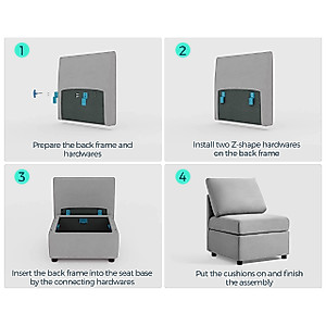 LINSY HOME Modular Sectional Sofa with Storage, Washable Sectional Couch, Covers Changeable, Sofa Backrest to Extend Your Sofa, Grey