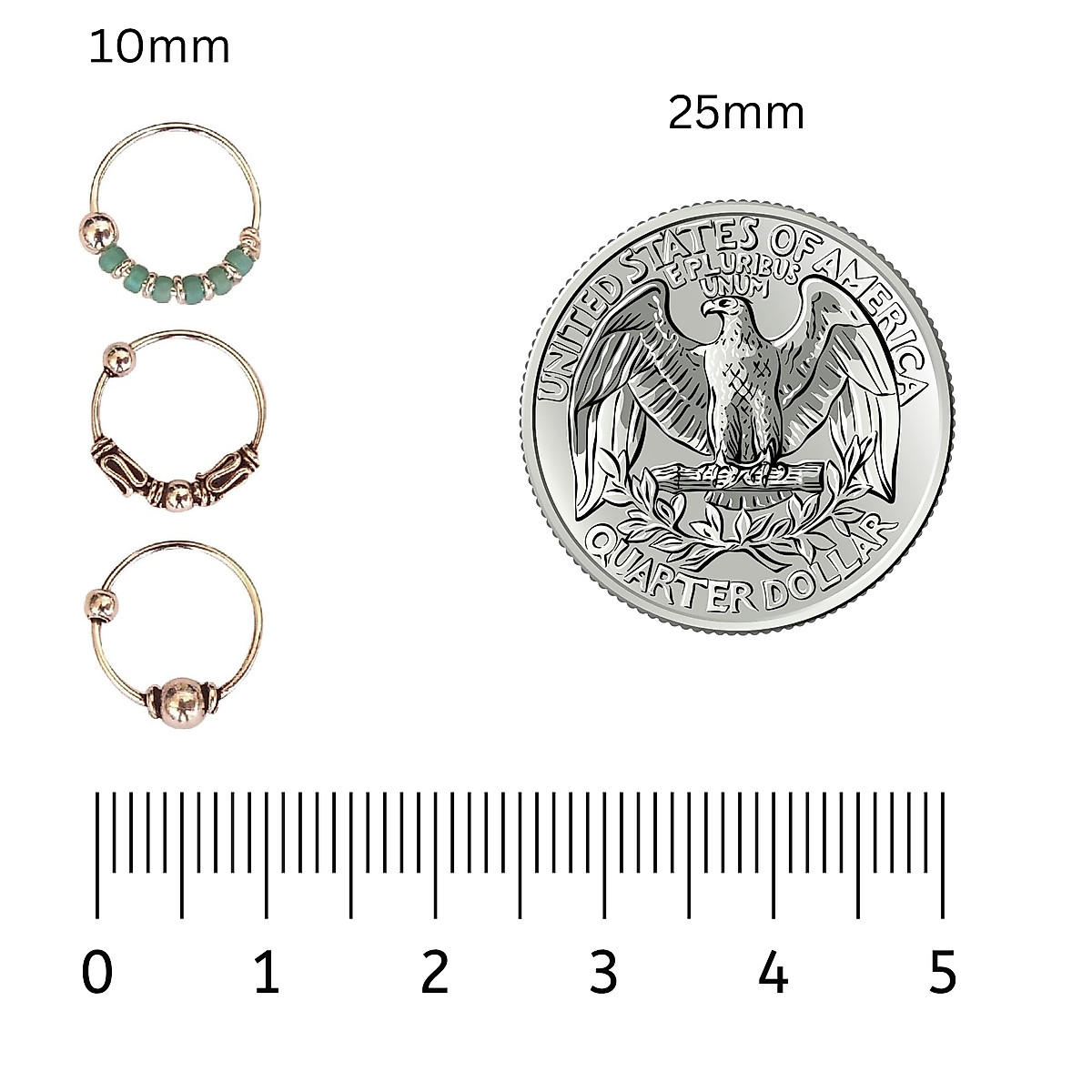 Handmade Silver 3Pcs Very Small 10MM Cartilgae Helix Piercing Hoop Earrings, 925 Sterling Silver, Thin 22Gauge Triplet Set of 3 Original Hoops for women, 1xBeaded 1xSpiral 1xBall, By Miya Jewelry