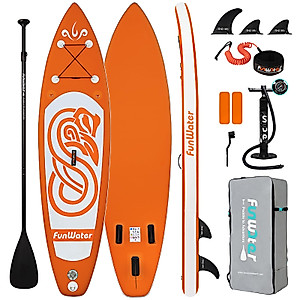 FunWater SUP Inflatable Stand Up Paddle Board 10'x31''x6'' Ultra-Light Inflatable Paddleboard with ISUP Accessories,Fins,Adjustable Paddle, Pump,Backpack, Leash, Waterproof Phone Bag,Kayak Seat
