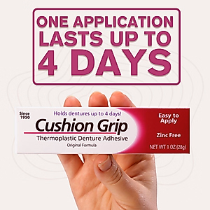 Cushion Grip Thermoplastic Denture Adhesive, 1 oz - Secure Loose-Fitting Upper and Lower Dentures and Partials | Non-Glue Adhesive, Acts Like a Soft Reliner (Pack of 10)