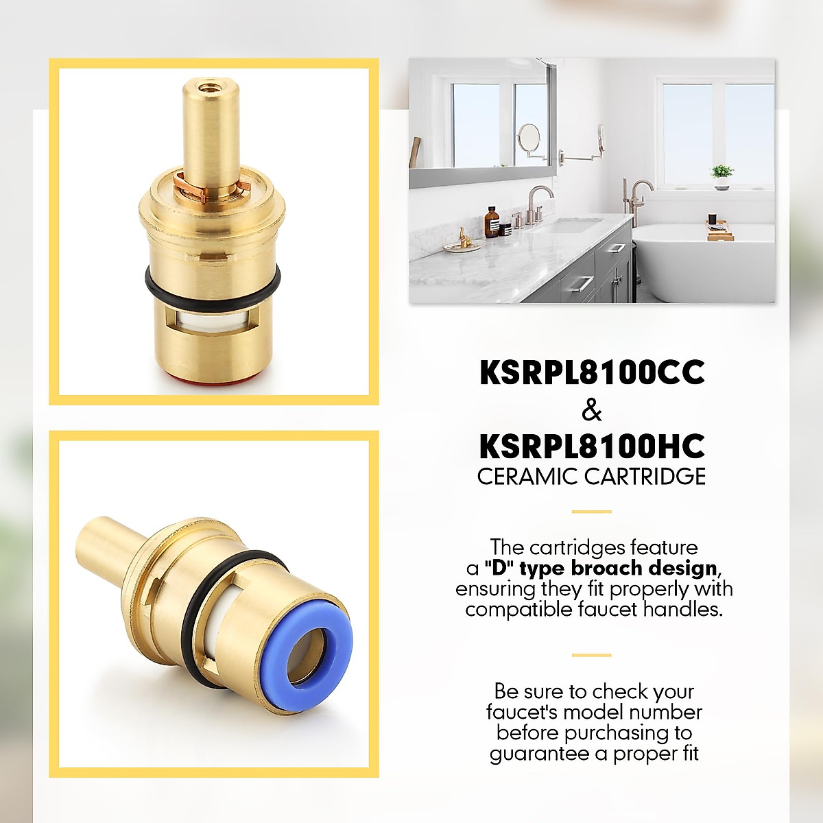Replacement for Kingston Brass KSRPL8100CC & KSRPL8100HC Ceramic Disc Cartridge, Ceramic Cartridge Replacement, Cold Hot Ceramic Cartridge Fits for Kingston Brass Faucet
