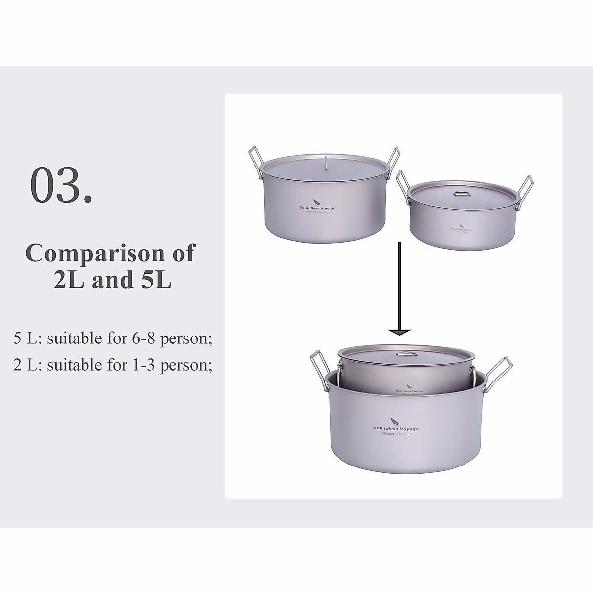 Boundless Voyage 5L Titanium Stock Pot with Lid Folding Handle Soup Pot for Outdoor Camping Hiking Picnic Home Kitchen Ultralight Cookware Ti2104C