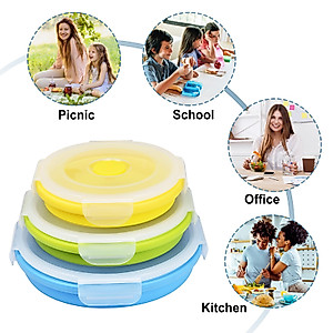 LBTING Food Storage Containers with Lids, 3 Pack Silicone Collapsible BPA Free Lunch Box Airtight Vacuum Seal, Freezer Microwave Rv Organizers for Fruit Leftover Food