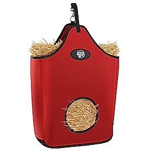 SmithBuilt Horse Hay Bag, Red - Comfortable & Durable 1000D Nylon Feeder Tote with Mesh Net