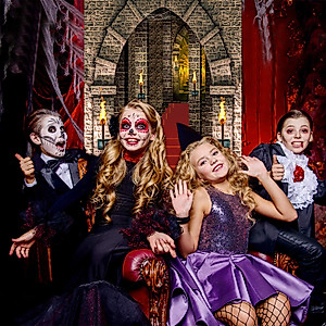 Blulu 3D Castle Entrance Door Banner Castle Entrance Door Cover Large Fabric Medieval Themed Stone Backdrop Gothic Birthday Photo Background for Potter Themed Vampire Halloween Party Decor 6.5 x 3 Ft