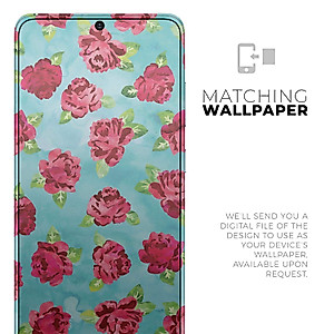 DesignSkinz Shabby Chic Flowers Over Aqua Watercolor Pattern Protective Vinyl Decal Wrap Skin Cover Compatible with The Samsung Galaxy S20 (Screen Trim & Back Glass Skin)