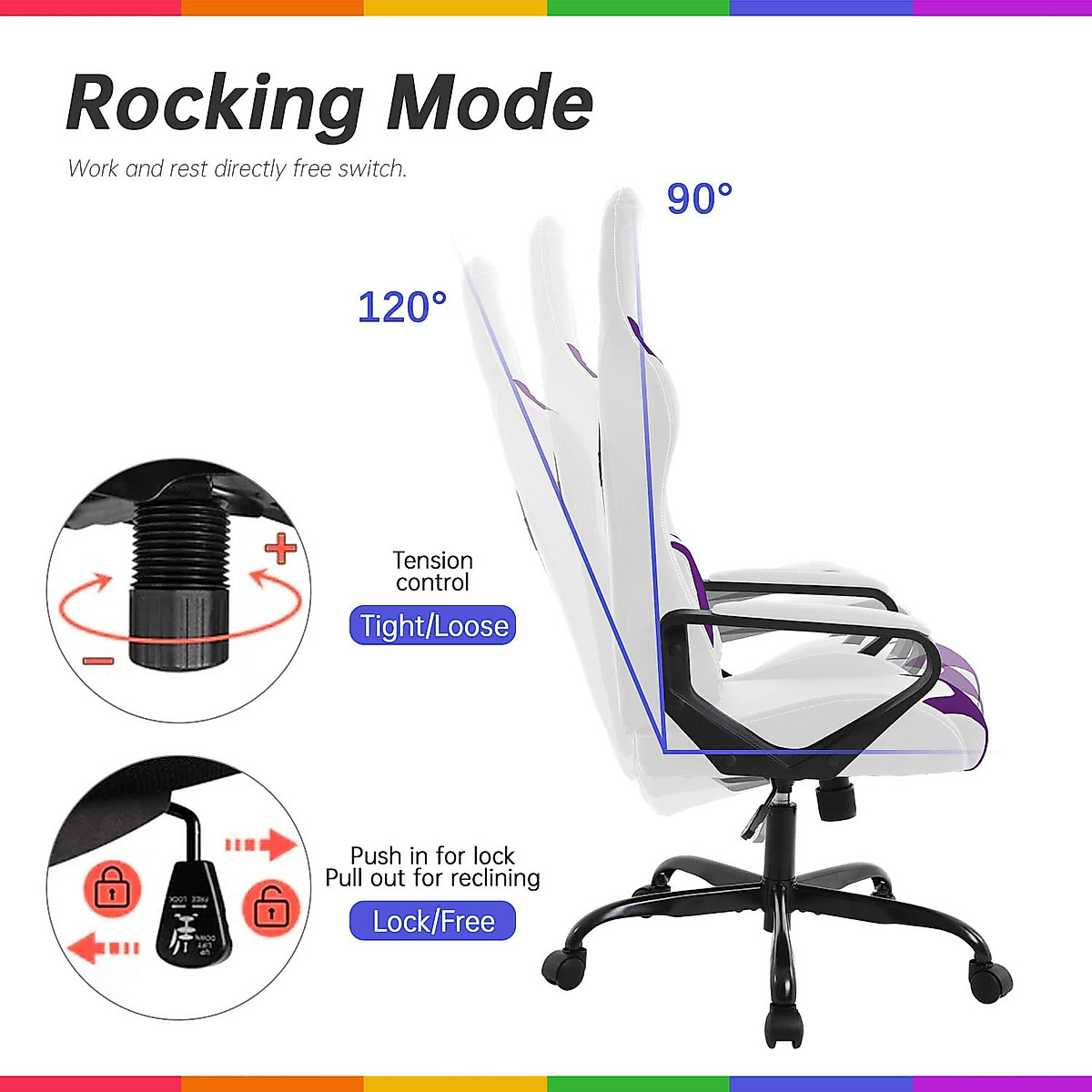 Gaming Chair High Back Office Chair Racing Computer Chair Task PU Desk Chair Ergonomic Swivel Rolling Chair with Lumbar Support for Adults (D11, Purple)