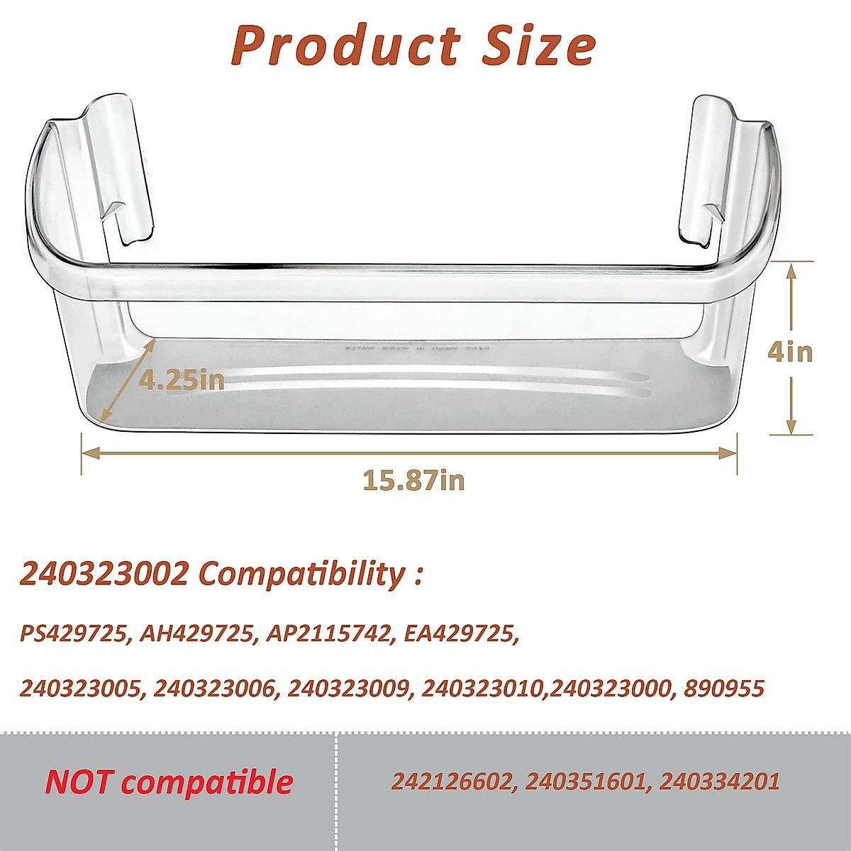240323002 Refrigerator Door Bin Shelf Compatible with Frigidaire or Electrolux, Bottom Shelves, Clear, Replaces PS429725, AH429725, AP2115742，Single