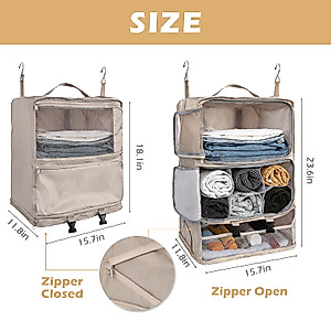 Surblue Hanging Shelves Travel Compression Packing Cube for Carry-on Luggage Suitcase Collapsible Transformable Garment Closet Organizers Large Capacity, Beige, XXL