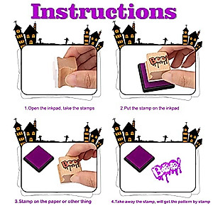 HOWAF 16pcs Halloween Stamps for Kids Crafts with Ink Pad 4pcs, Wooden Stamps for Kids Halloween DIY Scrapbooking Card Making, Halloween Party Bag Fillers for Kids Halloween Party Favor Gift