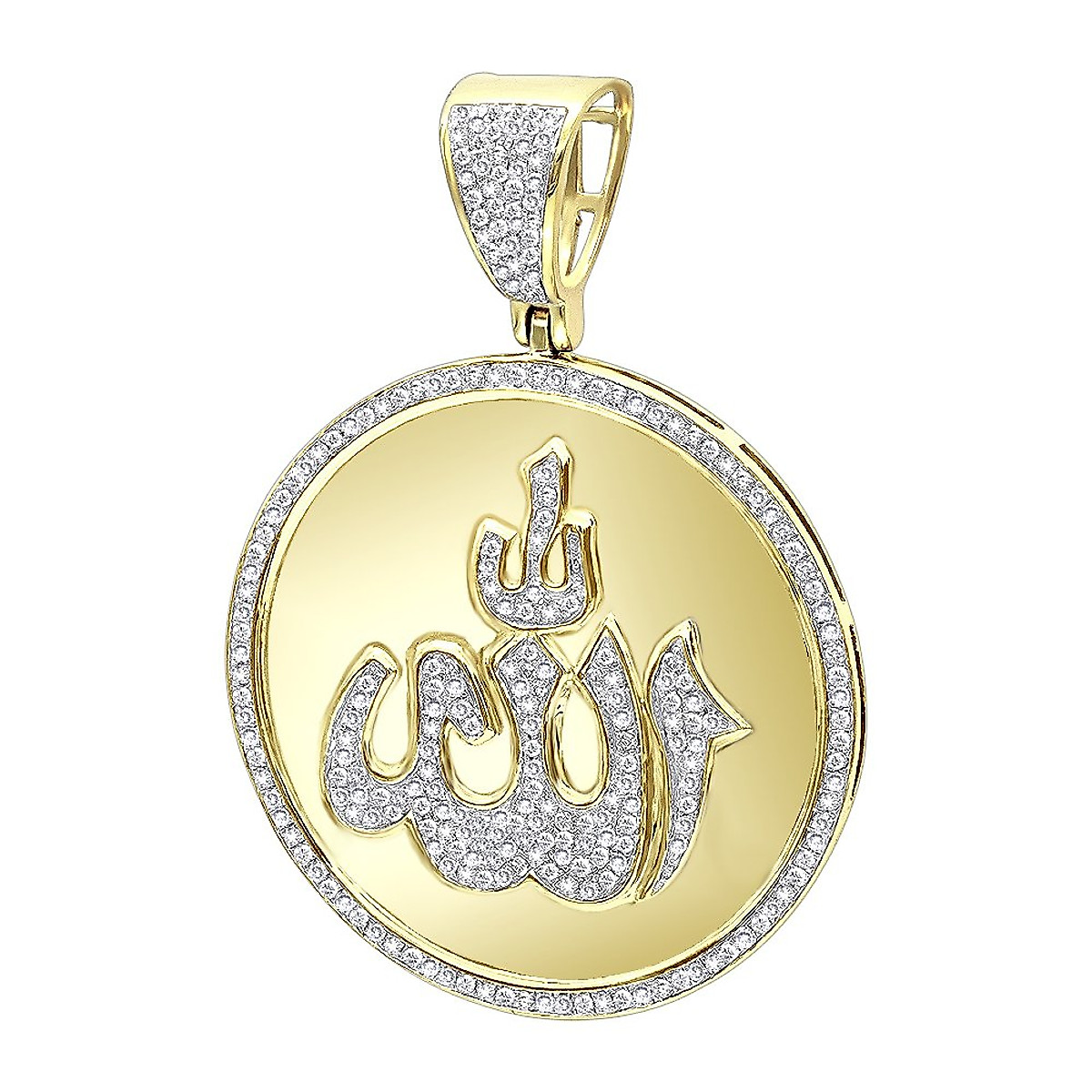 10K Gold Small Religious Muslim Islam God Allah Pendant Diamond Medallion 0.75ctw (Yellow Gold)