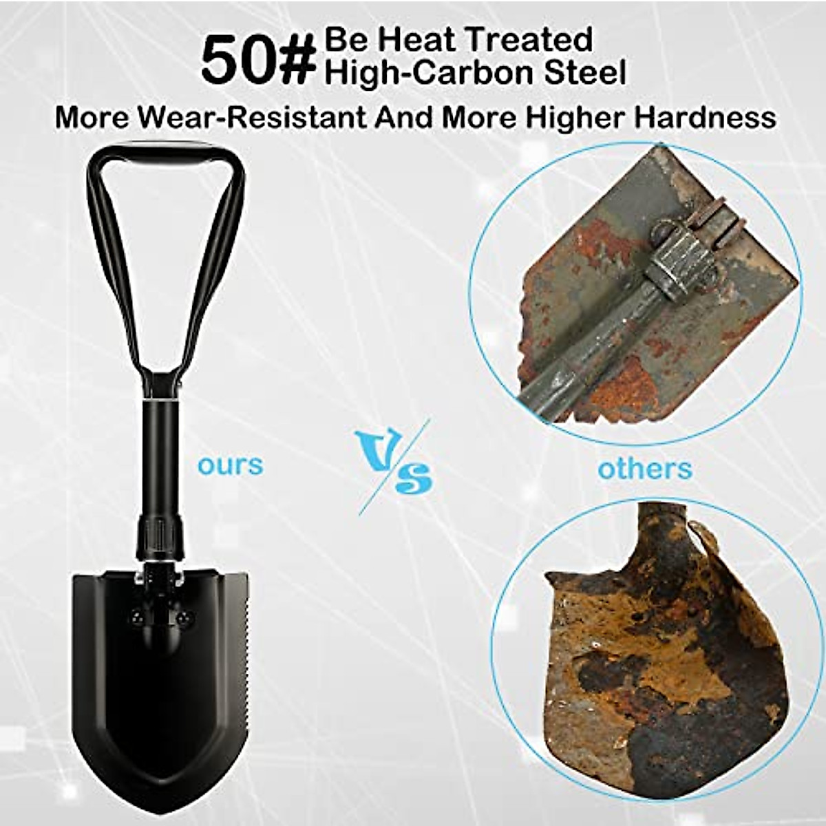 Folding Survival Shovel 23 in,50# high-Carbon Steel Entrenching Tool, Folding Camping Shovel, Firefighting Shovel, Portable Shovel for Garden, Hunting, Hiking, Fishing, Car Emergency, Gifts for Men