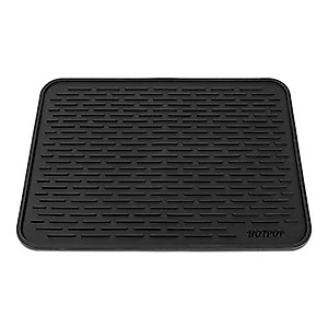 HOTPOP Medium (16"x12") Super Sturdy Silicone Dish Drying Mat and Trivet, Dishwasher Safe, Heat Resistant, Eco-Friendly (Black)
