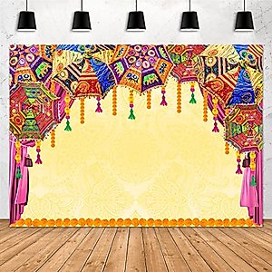 Aperturee Macrame Indian Traditional Wedding Backdrop 7x5ft Orange Flower Marigold Hindu Marriage Curtain Photography Background Party Decoration Bridal Shower Ceremony Decor Photo Booth Studio Props