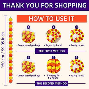 6 Pcs× 5 Feet Long Marigold Flowers Garland Bulk Indian American Wedding Party Mantel Decoration Artificial Dia de Los Muertos Decorations for Altar Faux Flower Garland for Diwali, Bush Floral Party