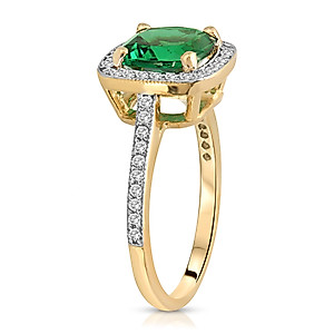 Galaxy Gold GG 1.85 Carat Total Weight 14K Solid Yellow Gold Emerald Natural Diamonds Halo Ring Brilliant Cushion Shape Cut and Round Diamonds Anniversary Engagement Promise Ring (6)