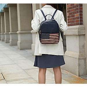 MKF Collection American Flag Backpack for Women, Vegan Leather Patriotic Bookbag Top-Handle American Pride Travel Daypack