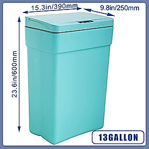 HGS Kitchen Trash Can Waste Bin Garbage Can Touch Free 13 Gallon Automatic Trash Bins with Lid, 50 Liter Sensor Touchless Garbage Bin for Bedroom Bathroom Home Office, 2 Pack (Blue)