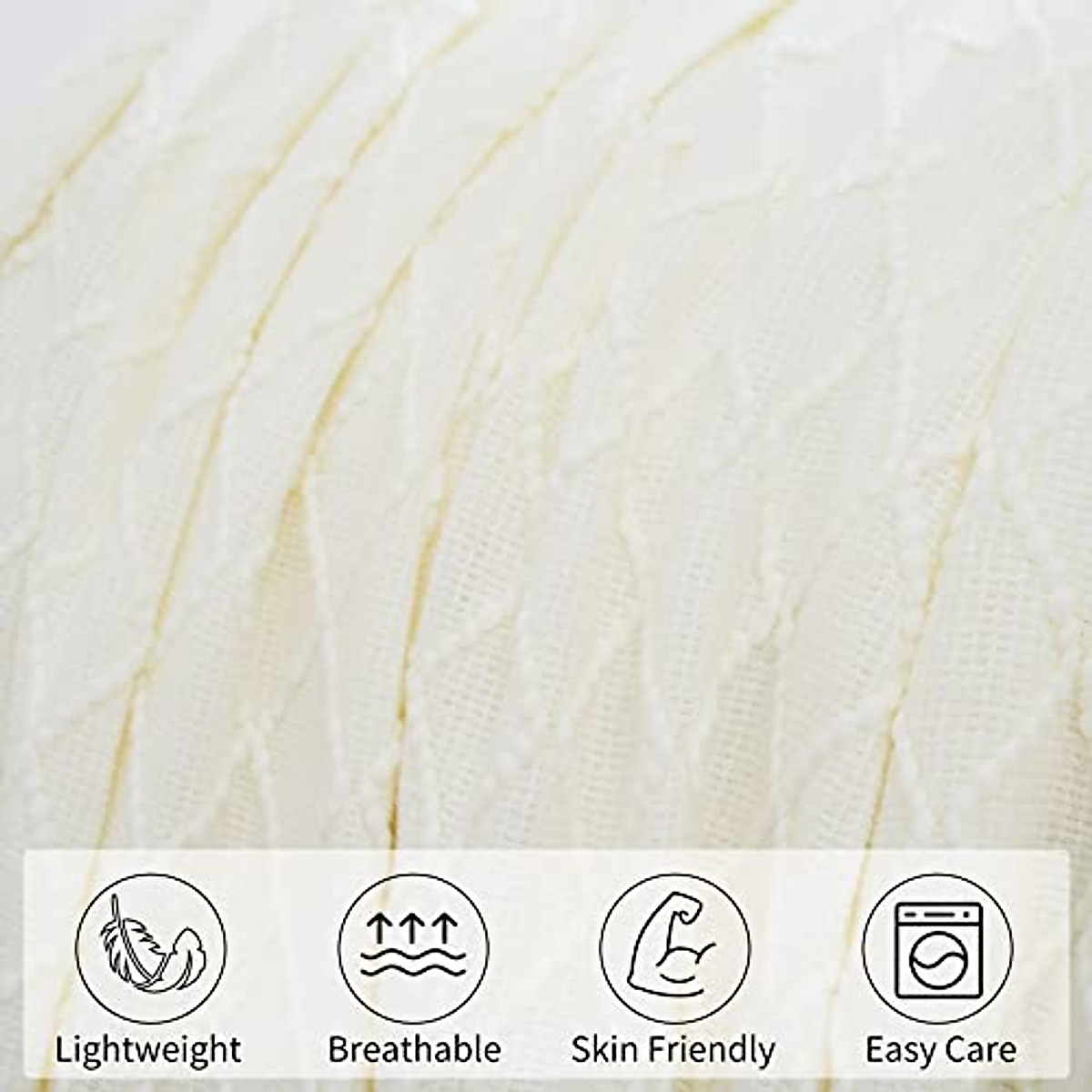 Yastouay Knitted Throw Blankets Soft Cozy Knit Blanket with Tassel Lightweight Breathable Fleece Blanket Decorative Blanket for Couch, Bed, Sofa, Travel and Farmhouse, 50"x60", Off White