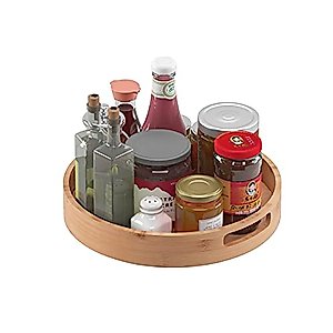 Homerays 12 Inch Lazy Susan Organizer, Kitchen Rotating Spice Rack, Bamboo Lazy Susan with Double Handles for Kitchen Cabinet (Bamboo, Medium)