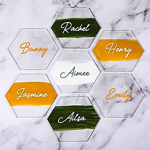 120 Pieces Clear Acrylic Place Cards Wedding Blank Hexagon Tiles Seating Cards Handwritten Name Plate DIY Table Numbers Card for Wedding Banquet Birthday Party Decoration Mini Food Sign (120 Pieces)
