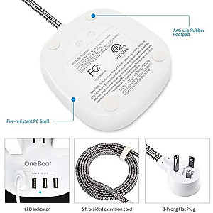 Cruise Power Strip 3 Outlets 4 USB Ports, Flat Plug, 5 Ft Extension Cord Non Surge Portector